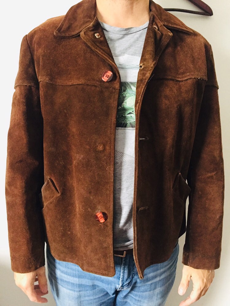 Vintage Thick Suede Leather Jacket. - Etsy Vintage Thick Suede Leather Jacket. - Etsy