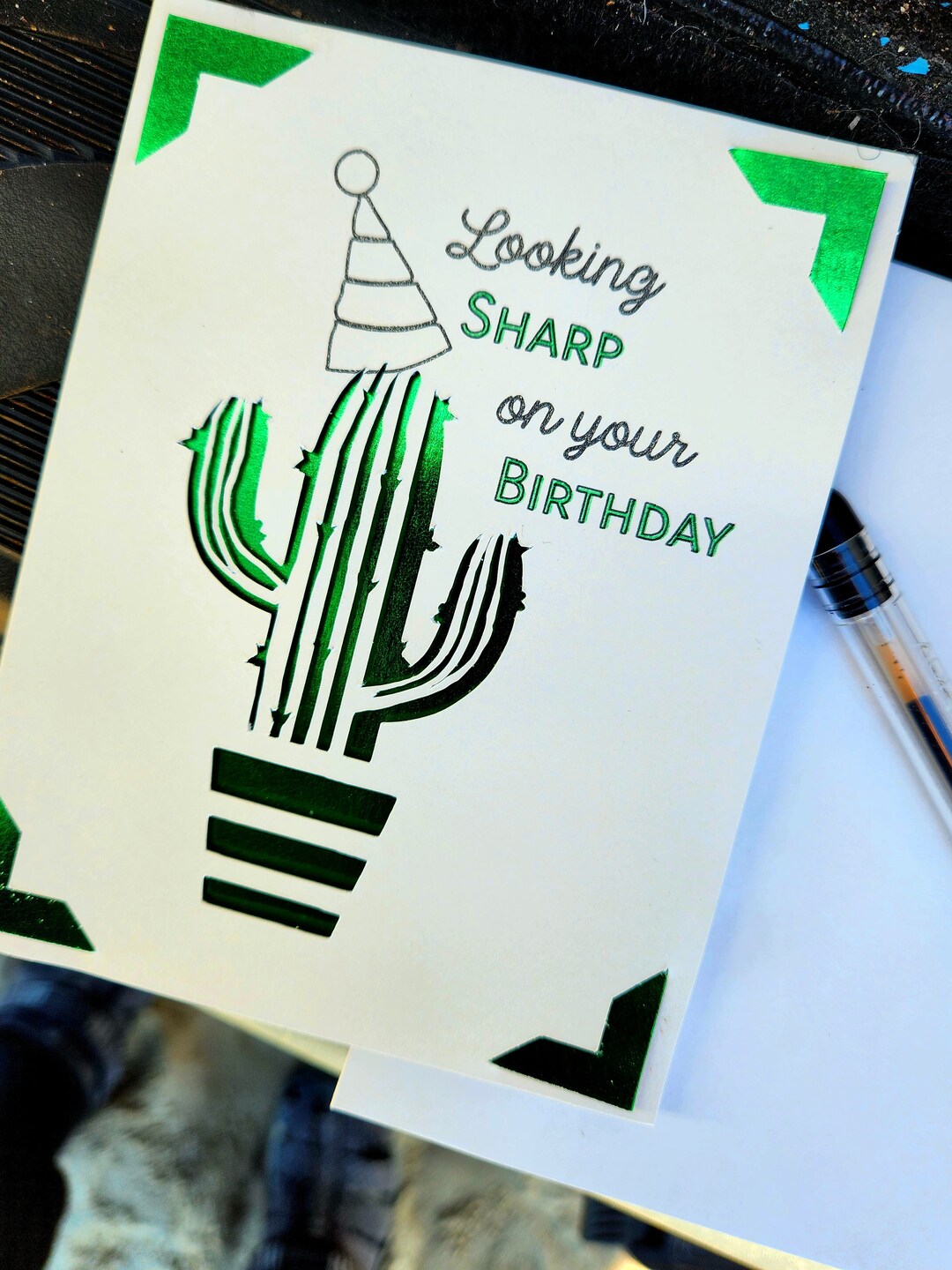 Looking Sharp Birthday Card With Green Foil Cut-out Cactus - Etsy