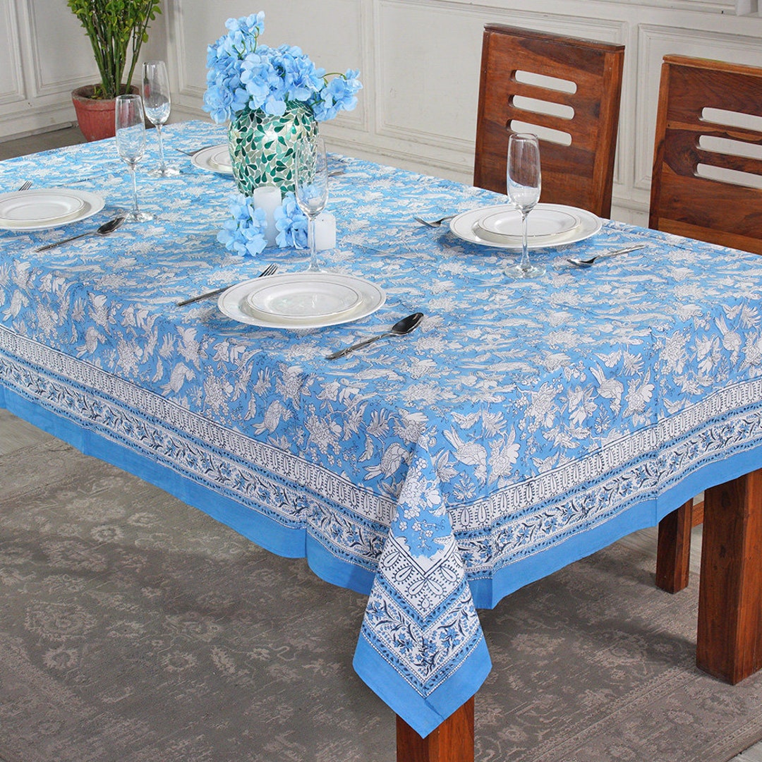 CPC Hand Block Floral Printed Tablecloth in Pure Cotton for 4,6,8, 10 ...
