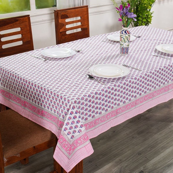 Pink Block Print Tablecloth - Etsy