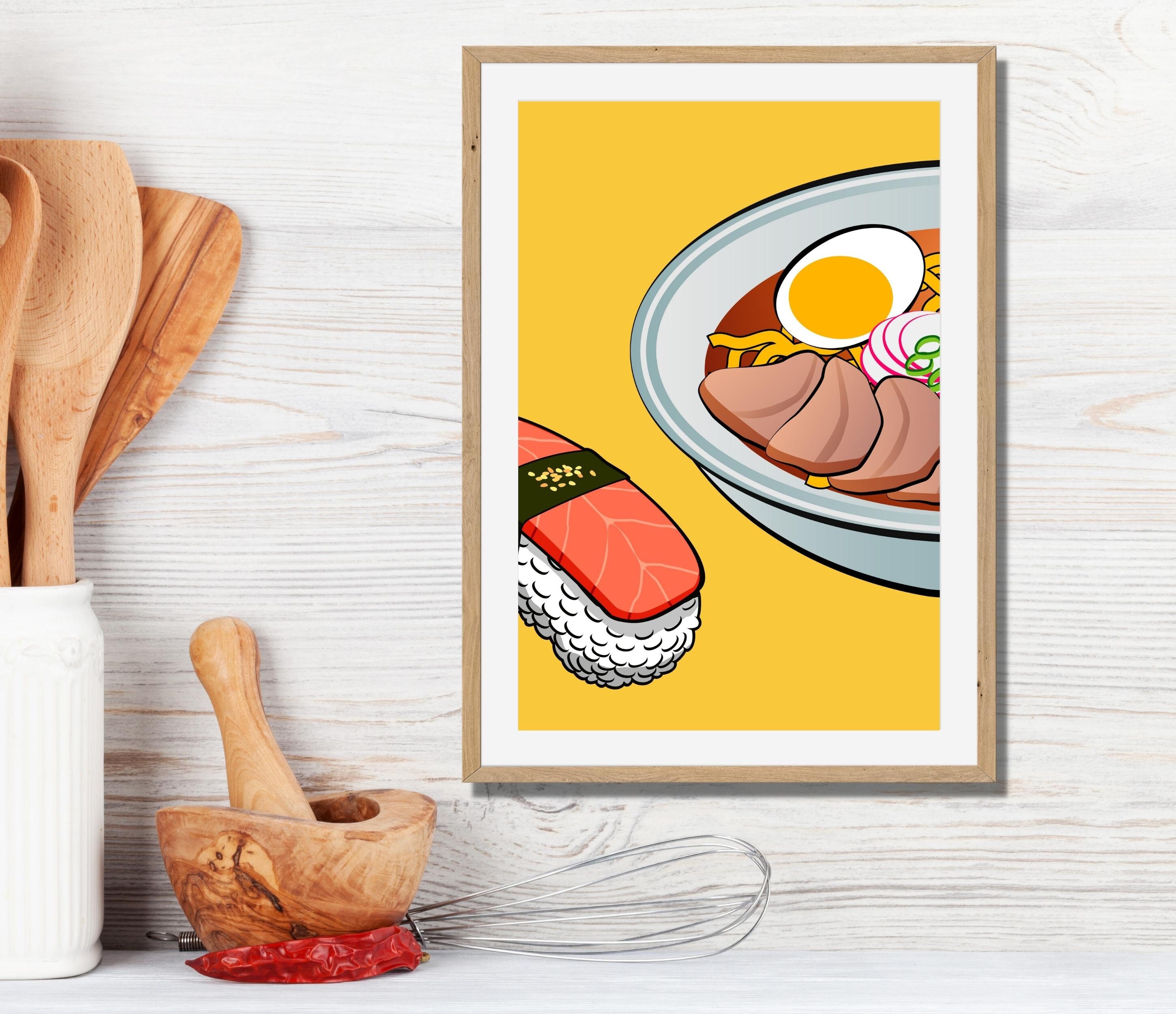 Ramen Bowl and Sushi Food Instant Wall Art, Printable Kitchen Wall ...
