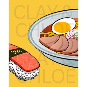 Ramen Bowl and Sushi Food Instant Wall Art, Printable Kitchen Wall ...