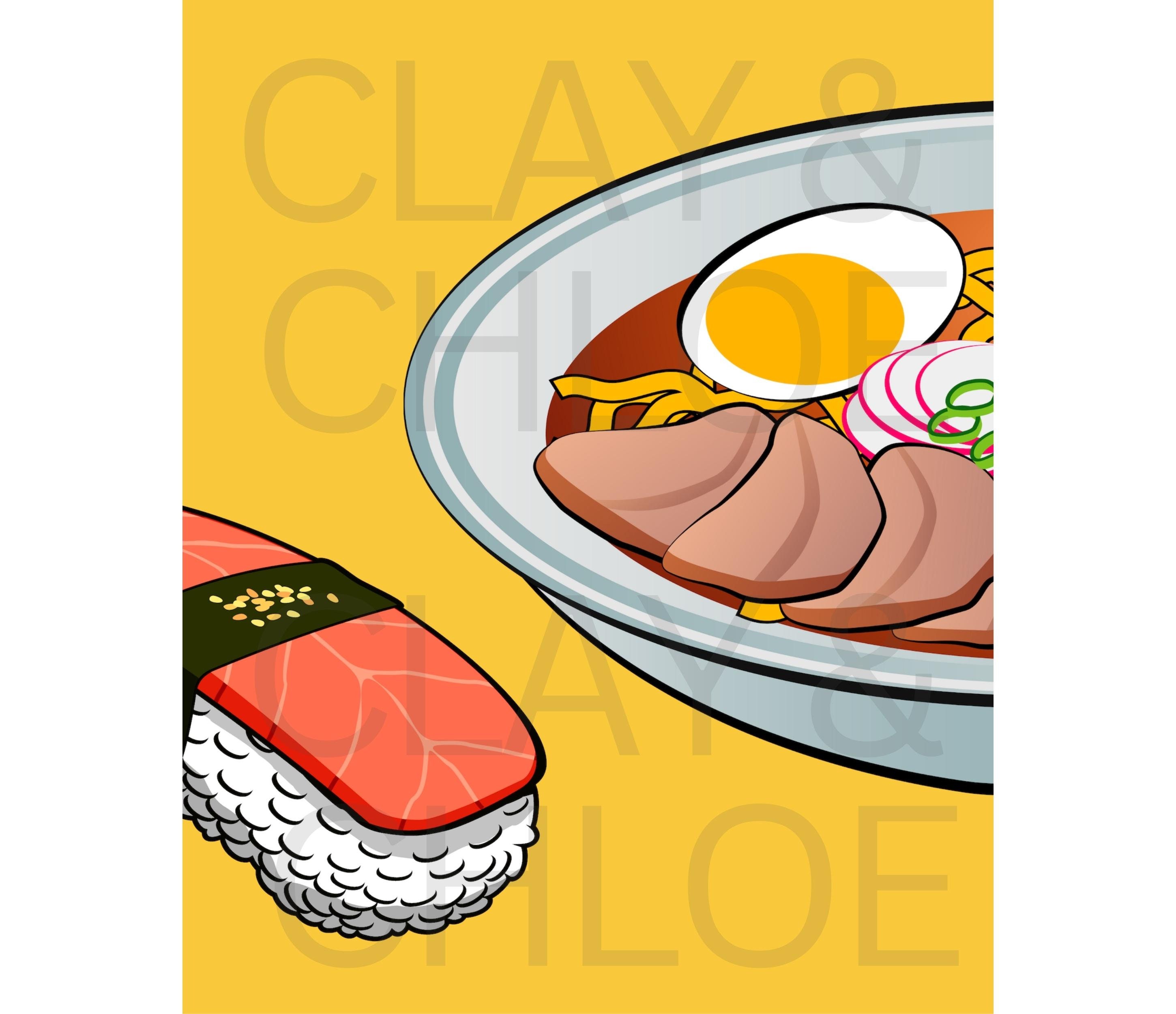 Ramen Bowl and Sushi Food Instant Wall Art, Printable Kitchen Wall ...