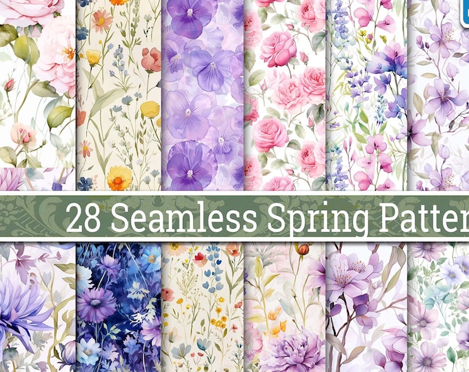 28 Spring Wildflowers Digital Seamless Paper, Floral Pages Pack,journal ...