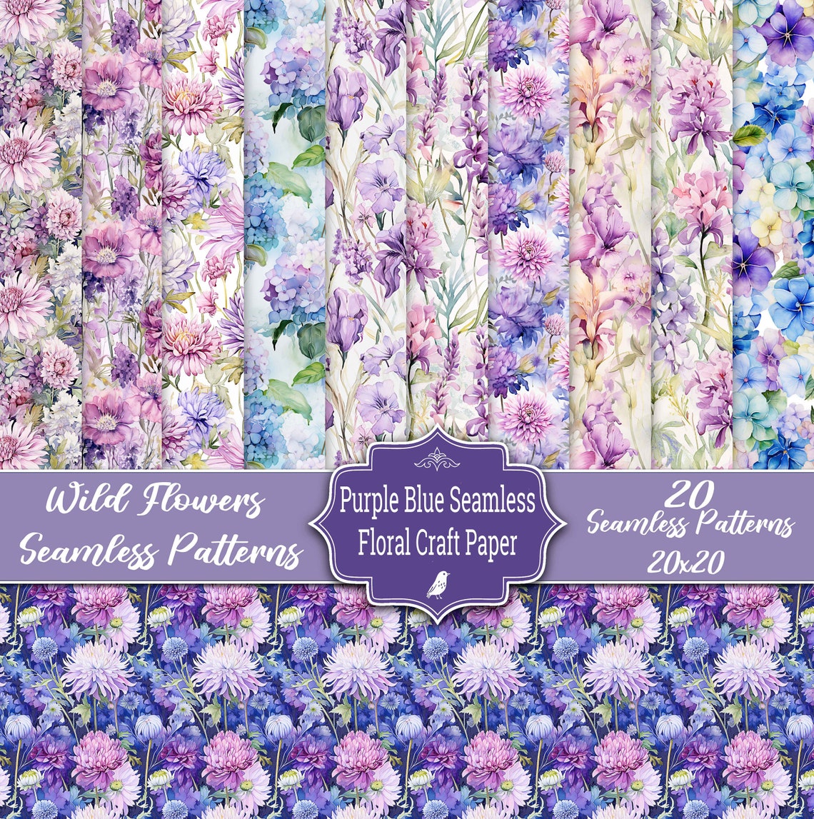 Seamless Purple Blue Mauve Pink Digital Papers, Seamless Printable ...