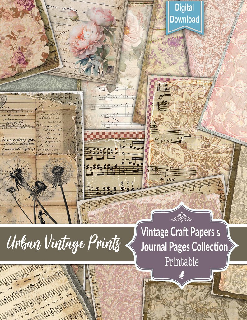 Digital Collage, Printable Download, Journal Pages, Craft, Scrapbooking ...