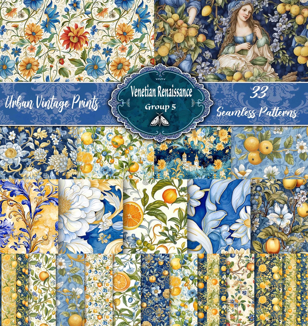 Italian Renaissance-inspired, Printable Pages, Colorful Seamless Junk ...