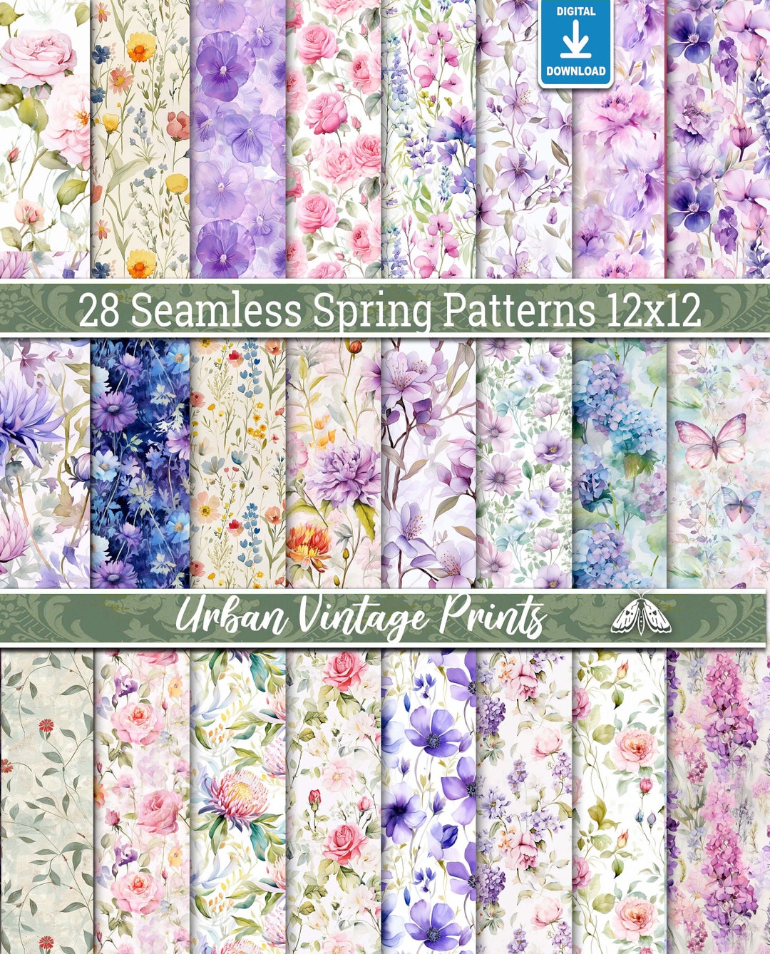 28 Spring Wildflowers Digital Seamless Paper, Floral Pages Pack,journal ...