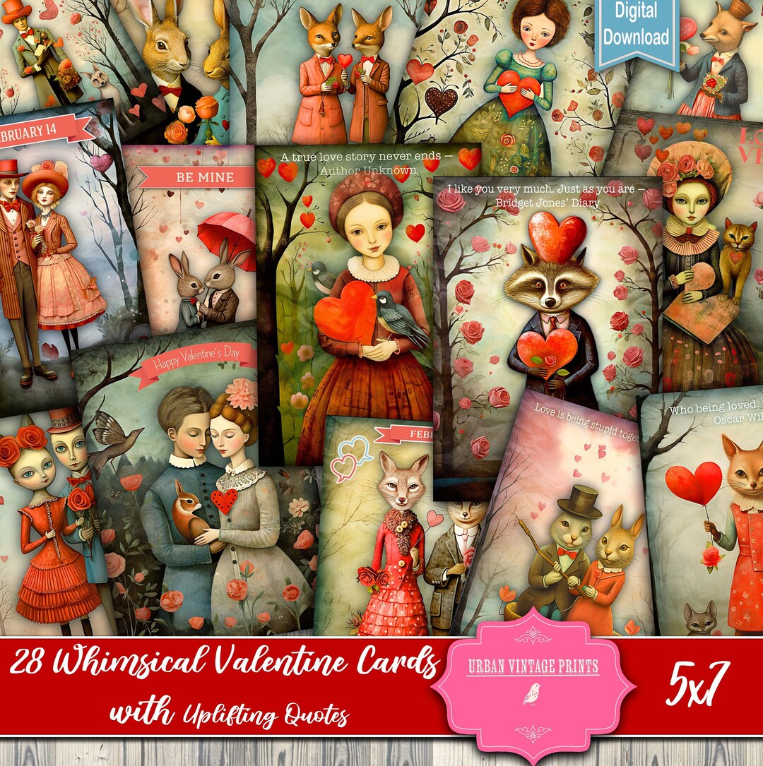 Whimsical Valentine Greeting Cards Uplifting Quotes Joyful Digital ...