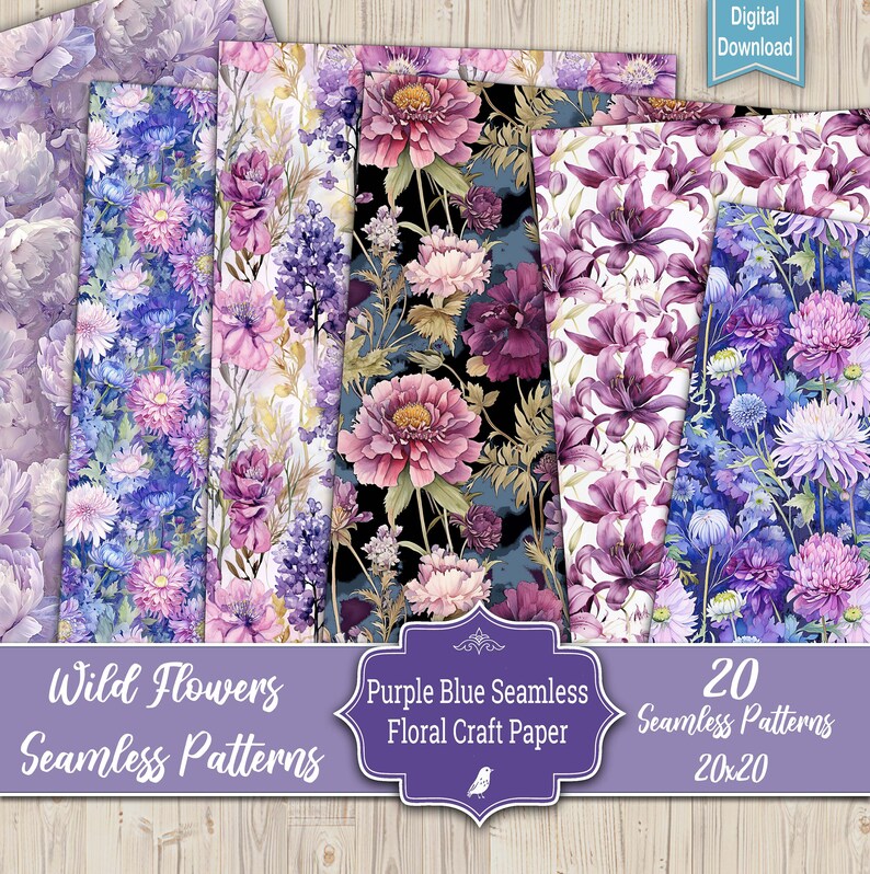 Seamless Purple Blue Mauve Pink Digital Papers, Seamless Printable ...