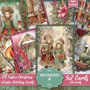 Festive Colorful Christmas Holiday Winter New Year Digital Cards ...