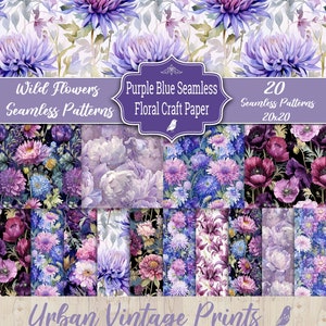 Seamless Purple Blue Mauve Pink Digital Papers, Seamless Printable ...