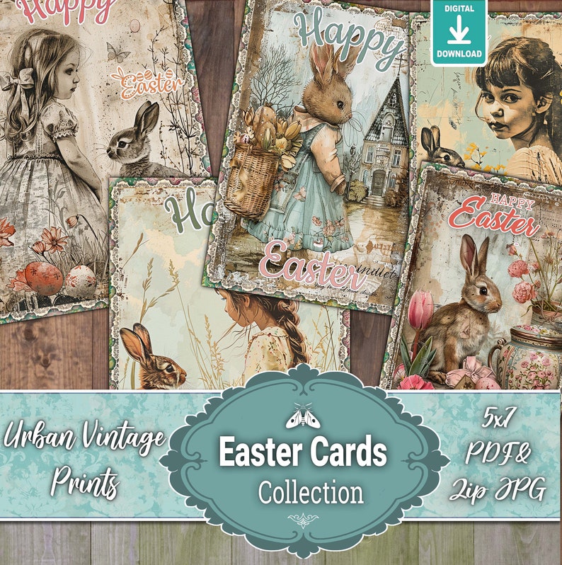 31 Digital Easter Cards Junk Journal Vintage Ephemera Paper Decorative ...