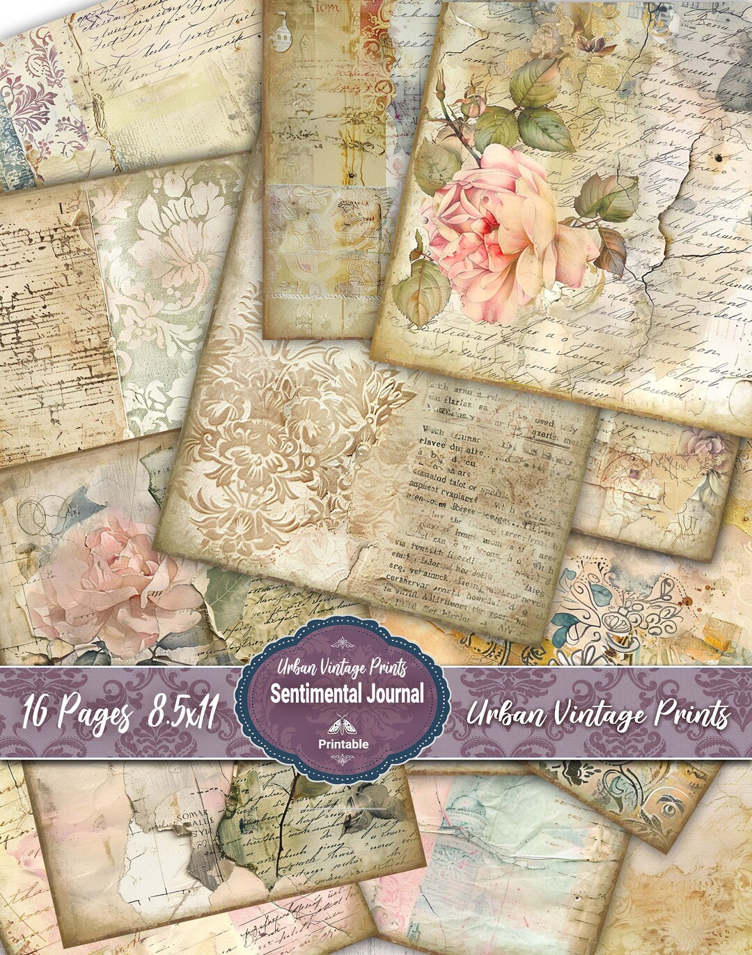Junk Journal Sentimental Vintage Writing Decorative Pages/ Paper Pack ...