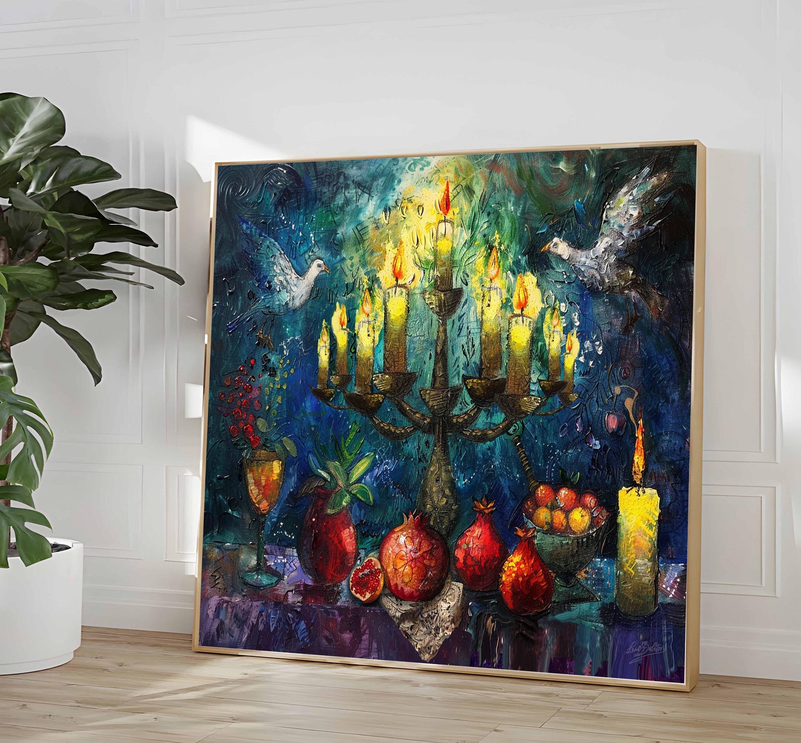 Shipped Jewish Hanukkah Art Large Abstract Print, Colorful Textured ...