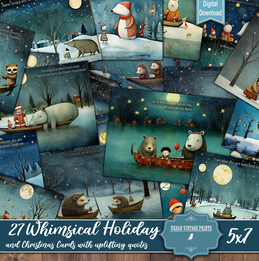 Whimsical Holiday Cards Quotes Joyful Kids Christmas Digital Winter New ...