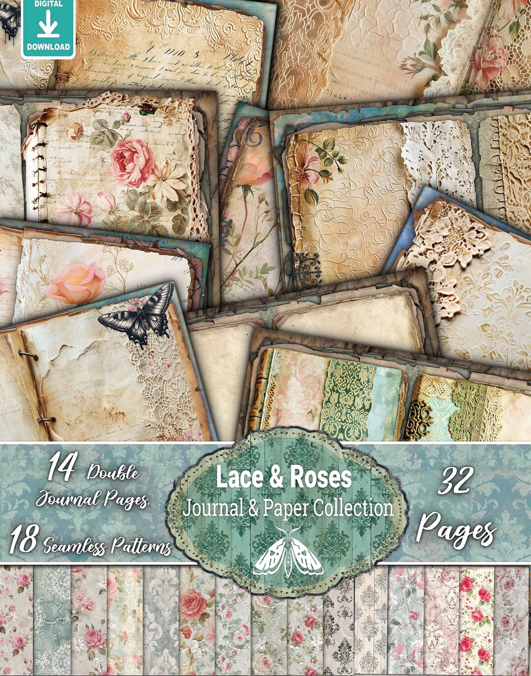 Vintage Lace & Roses Decorative Craft Collection,printable Pages ...