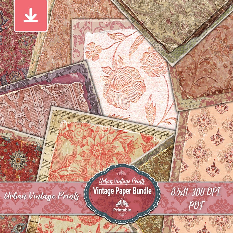 43 Vintage Shabby Weathered Antique Paper Pack, Stained Bundle,digital ...