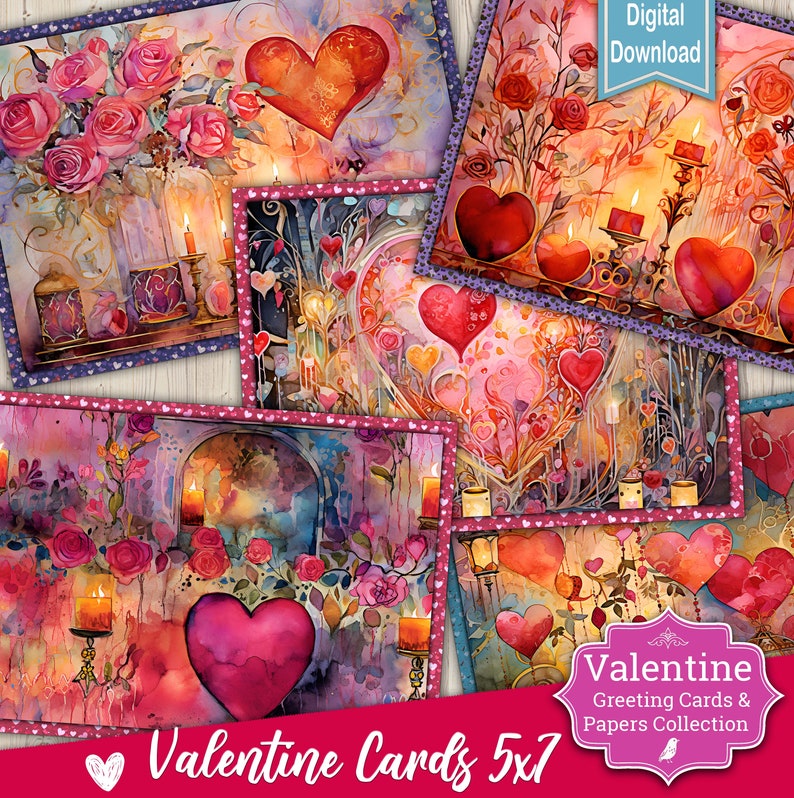 Valentine Happy Colorful Digital 5x7 Cards Seamless 18x18 Printable ...