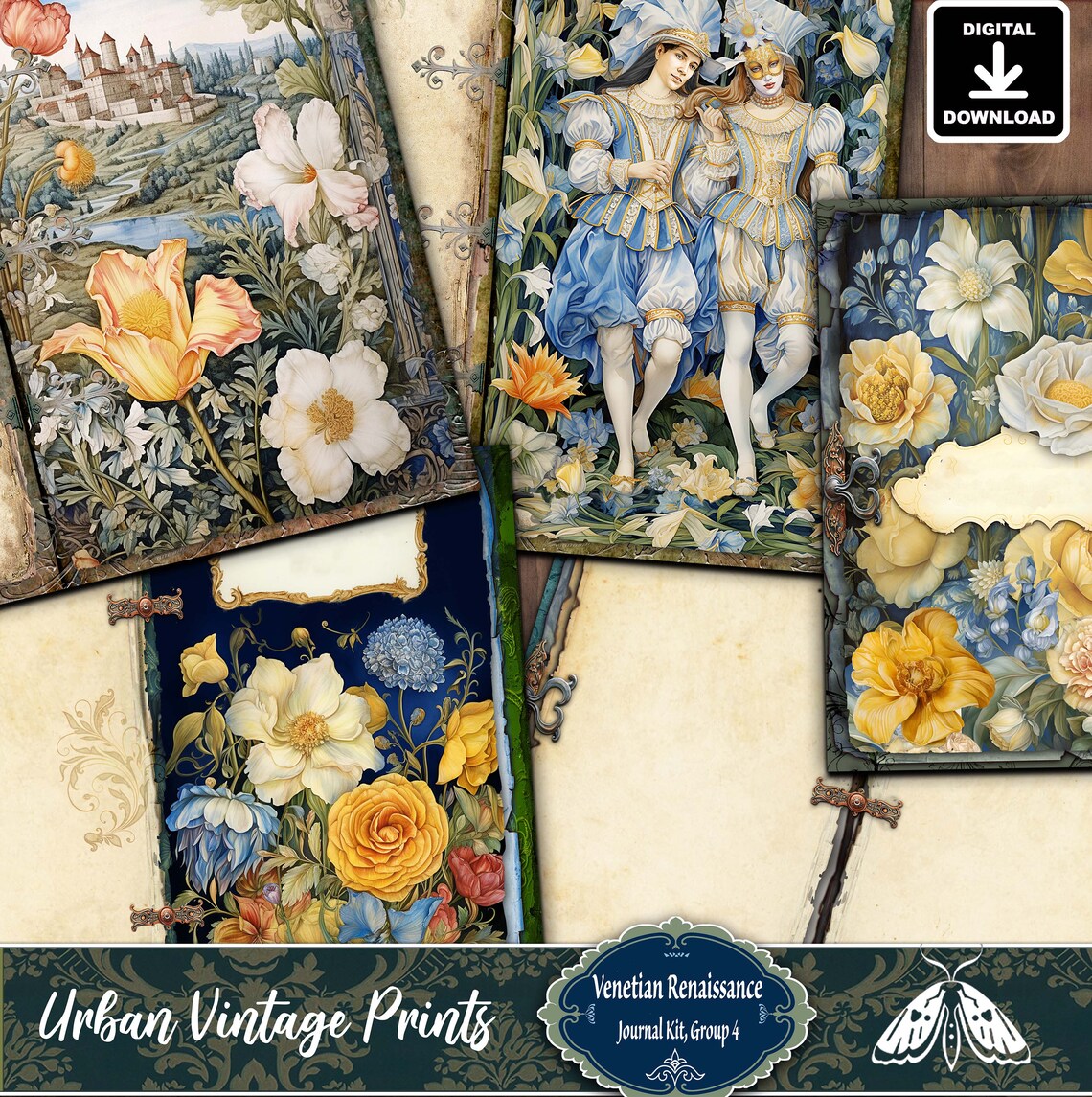Venetian Renaissance Group4, Digital Collage, Printable Download ...