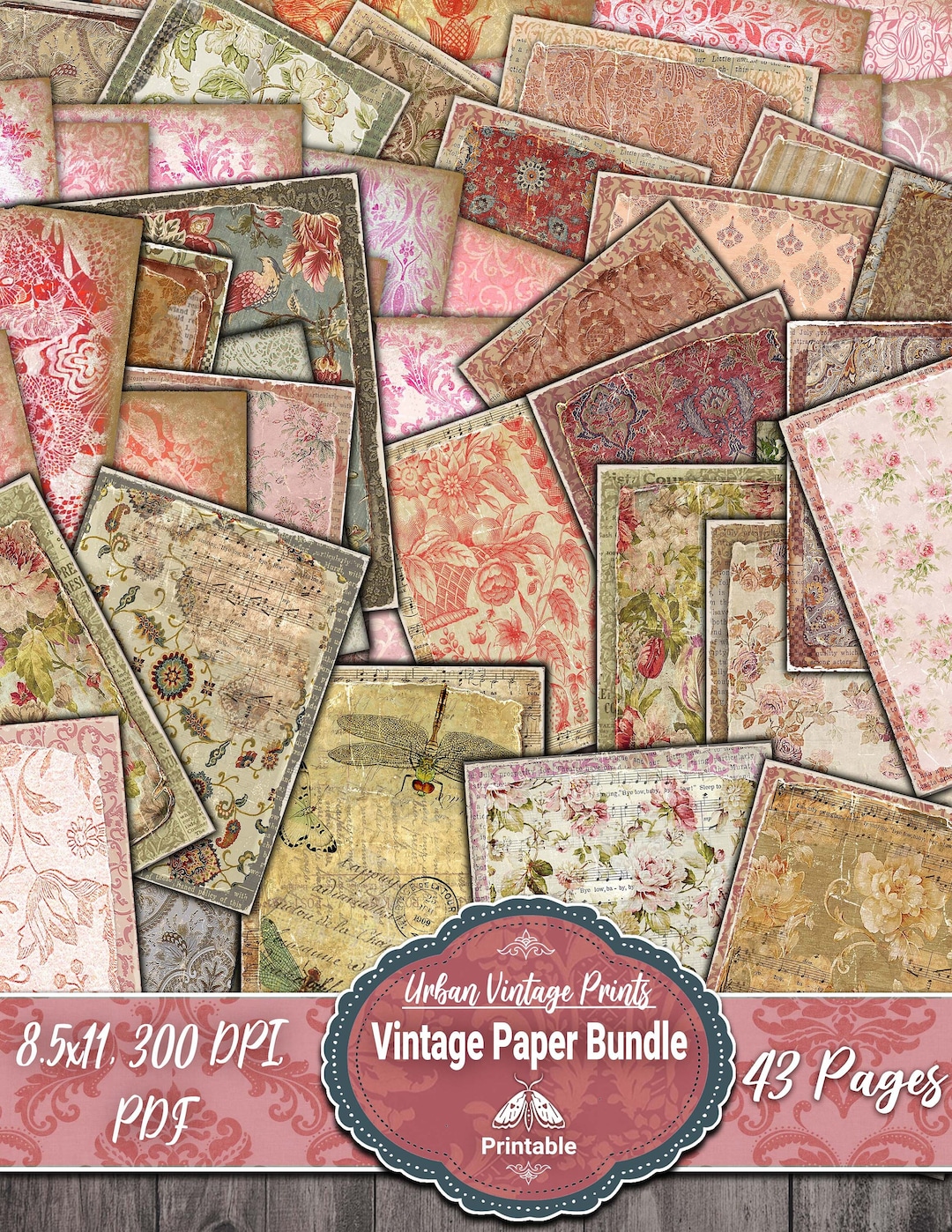43 Vintage Shabby Weathered Antique Paper Pack, Stained Bundle,digital ...
