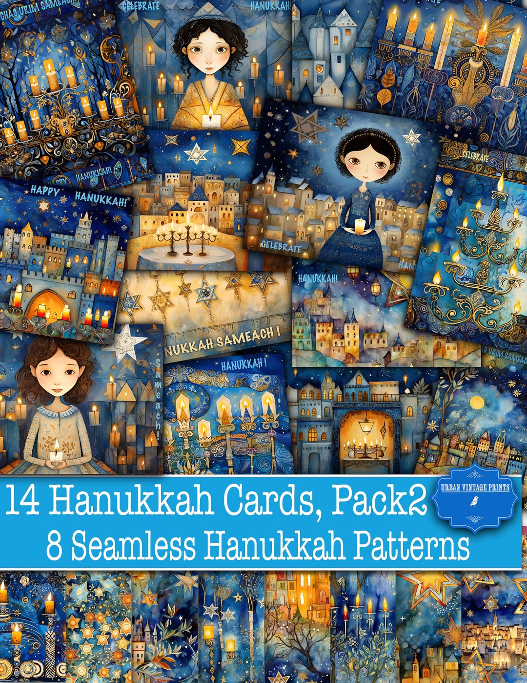 Hanukkah Holiday Pack 2 Winter Jewish New Year Digital 5x7 Cards ...