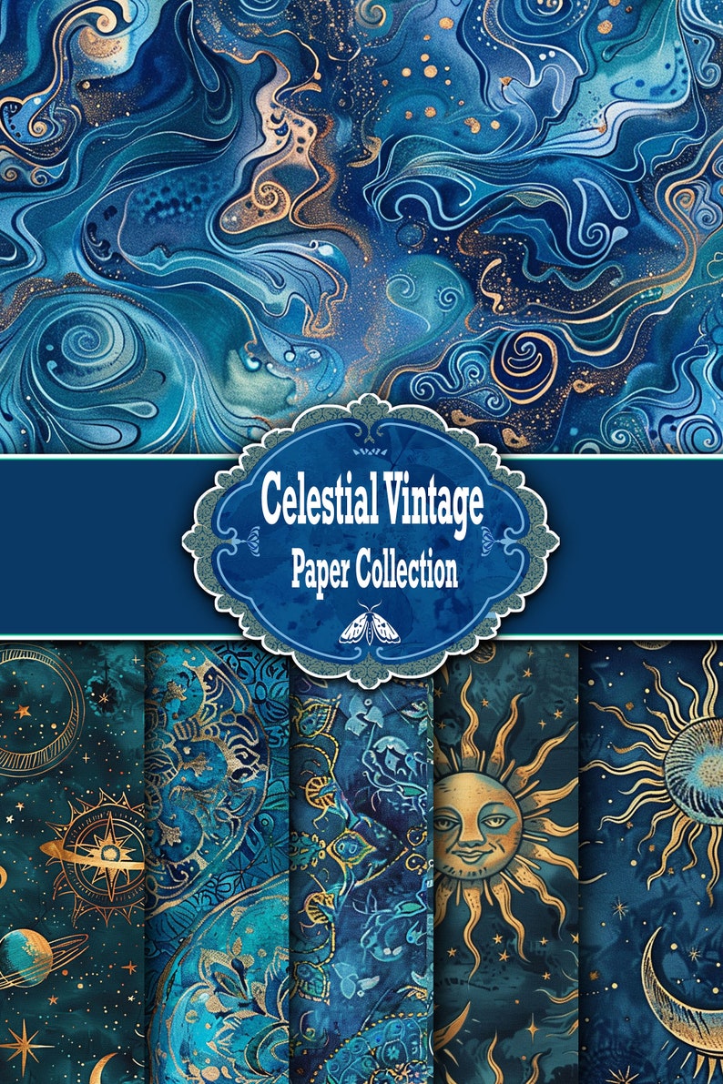 Celestial Digital Vintage Paper, Watercolor Galaxy Scrapbook Background ...