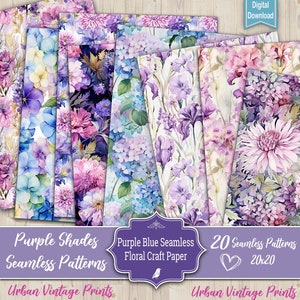 Seamless Purple Blue Mauve Pink Digital Papers, Seamless Printable ...