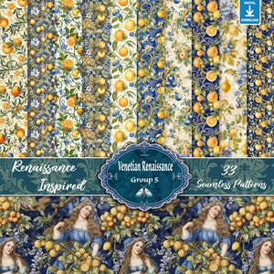 Italian Renaissance-inspired, Printable Pages, Colorful Seamless Junk ...