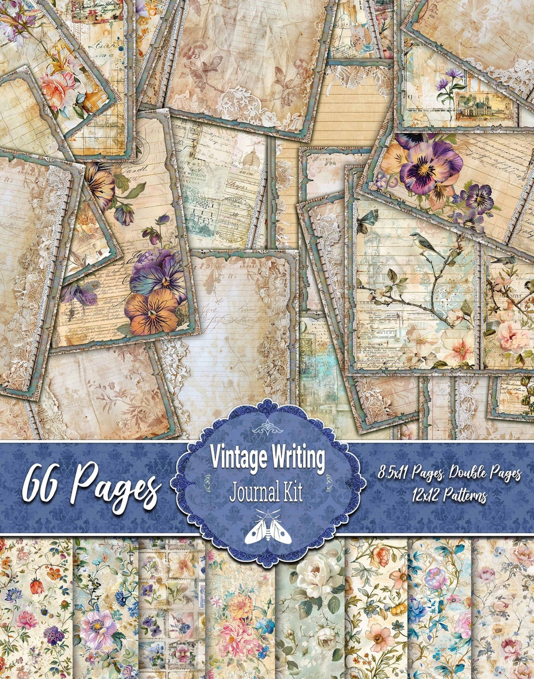 66 Vintage Writing Journal and Seamless Shabby Pages, Weathered ...