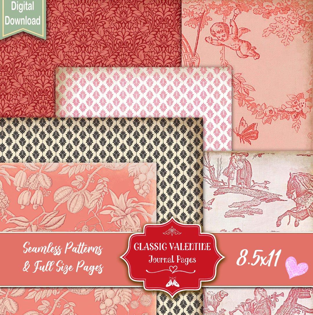 Valentine's Papers, Printable Pages, Romantic Junk Journal, Ephemera ...