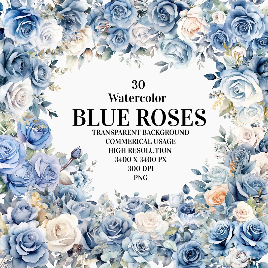 Imágenes prediseñadas de flores azules de acuarela, imágenes ...