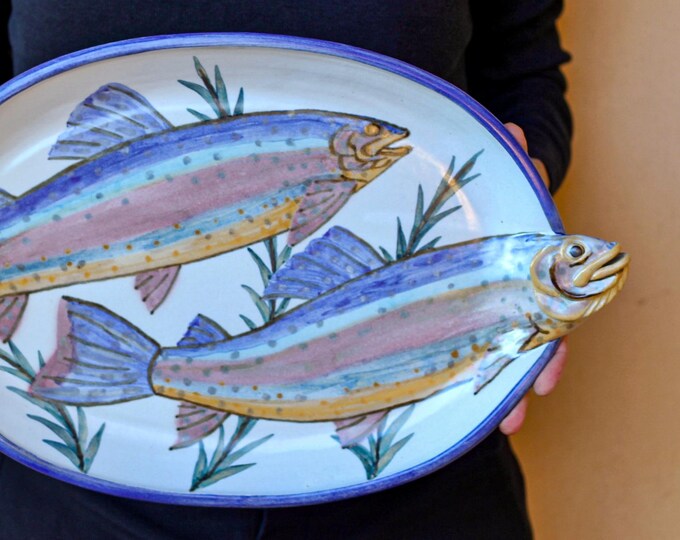Handmade Oval Fish Platter With Hand-sculpted Fish Tails - 18"l - Etsy