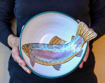 Handmade Ceramic Bowl With Sculpted Fish Head- 9in Diameter - Soup Bowl ...