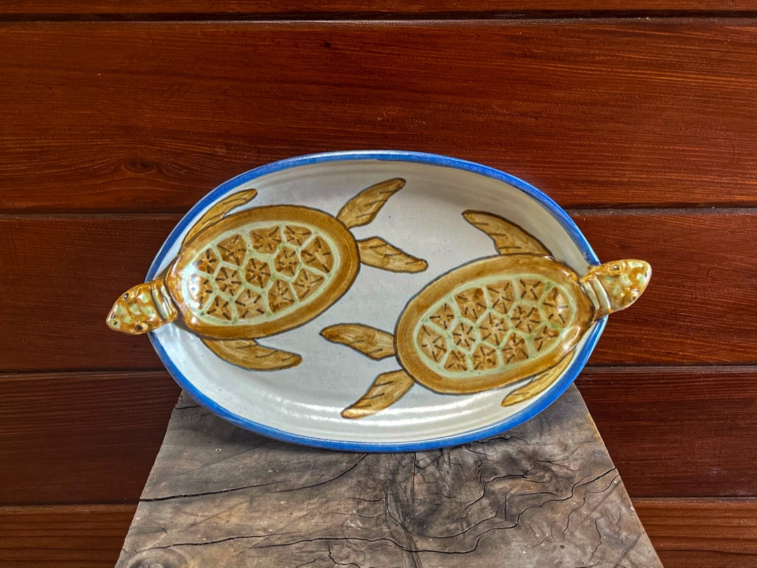 Handmade Oval Turtle Platter With Hand-sculpted Turtle Head Handles 15l ...