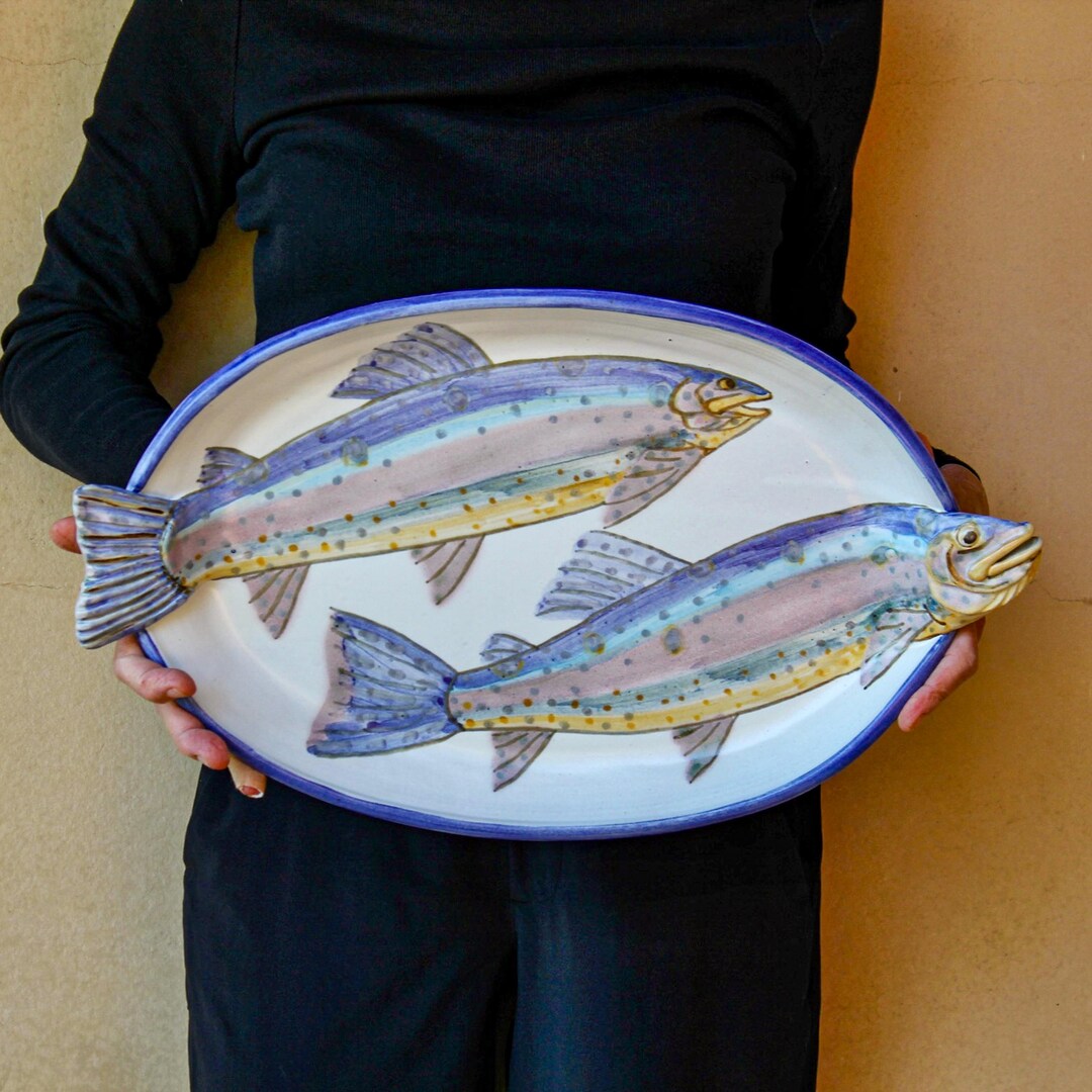 Handmade Oval Fish Platter With Hand-sculpted Fish Tails - 18"l - Etsy