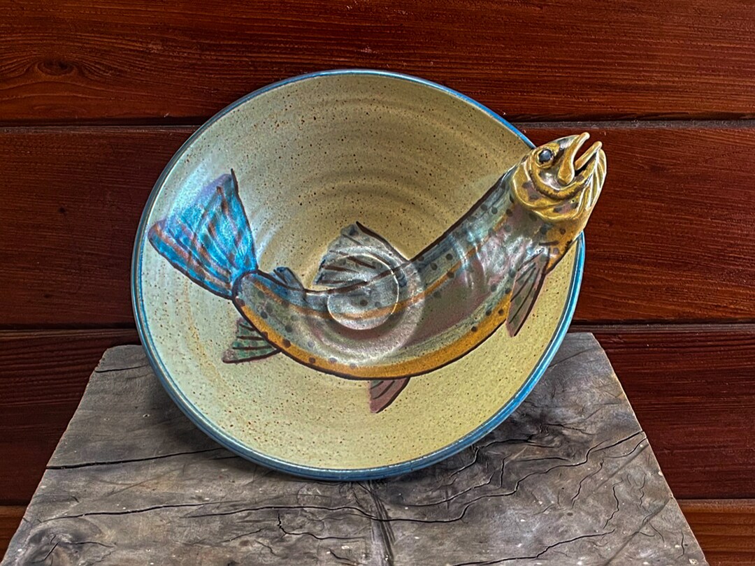 Handmade Ceramic Bowl With Sculpted Fish Head 9in Diameter Soup Bowl ...