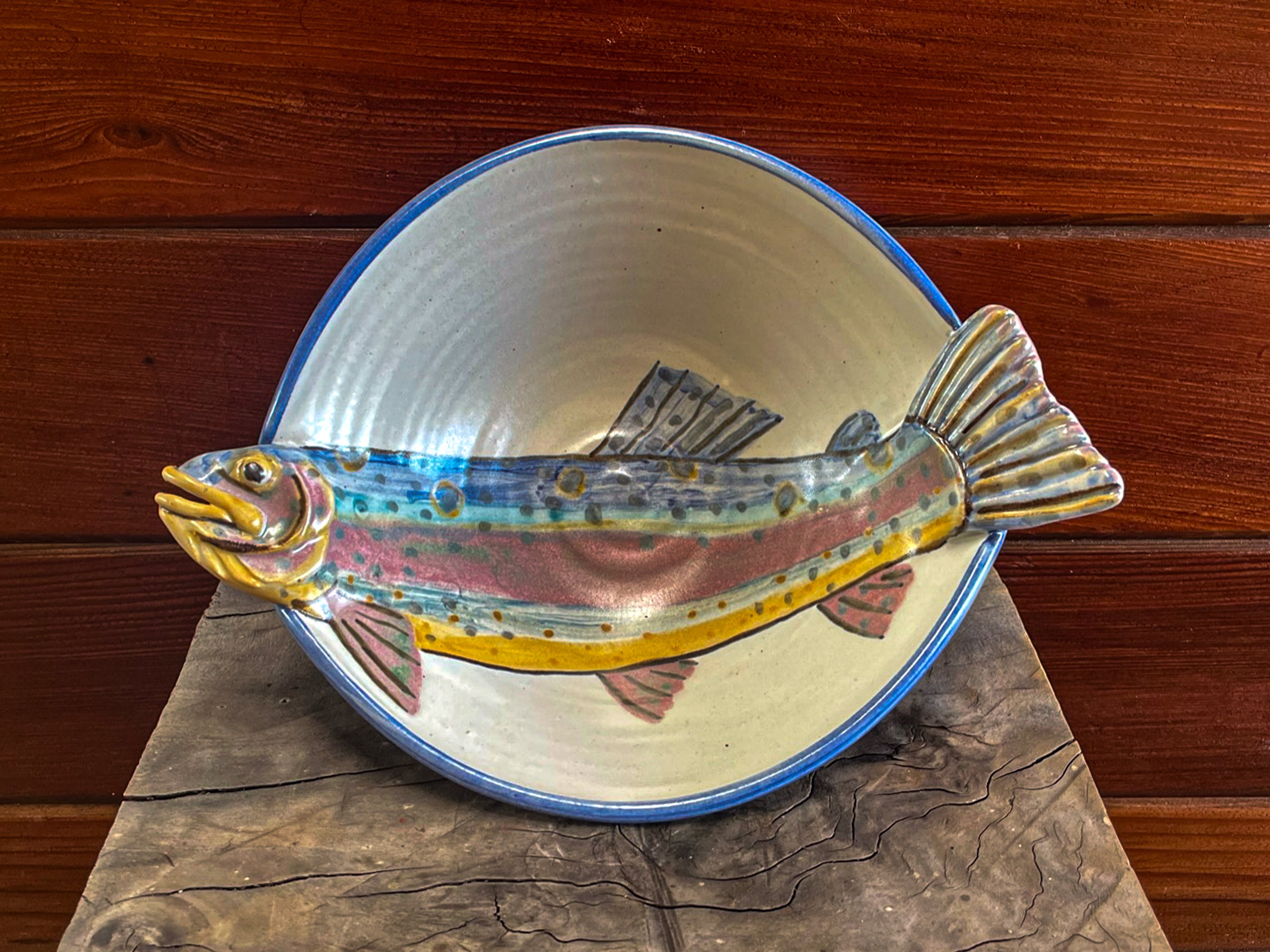 Handmade Ceramic Bowl With Sculpted Fish Head and Tail 9in - Etsy