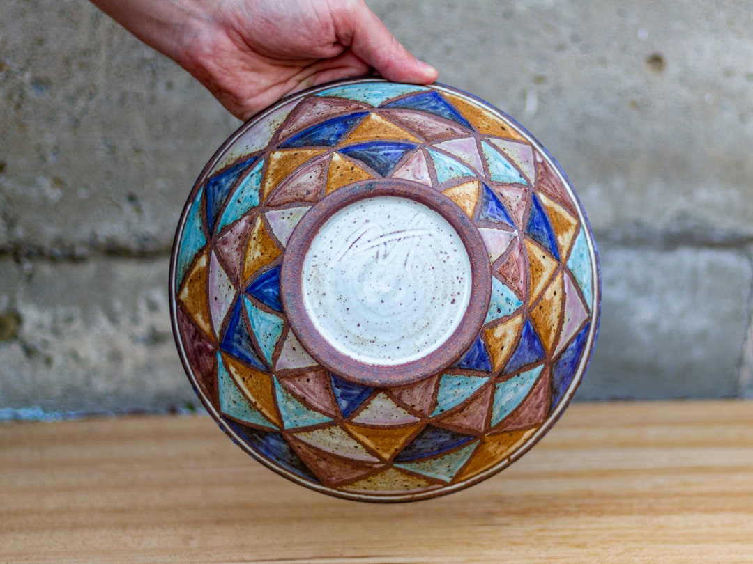Handmade Ceramic Bowl: Geometric Stoneware Pasta Bowl (9in) - Etsy