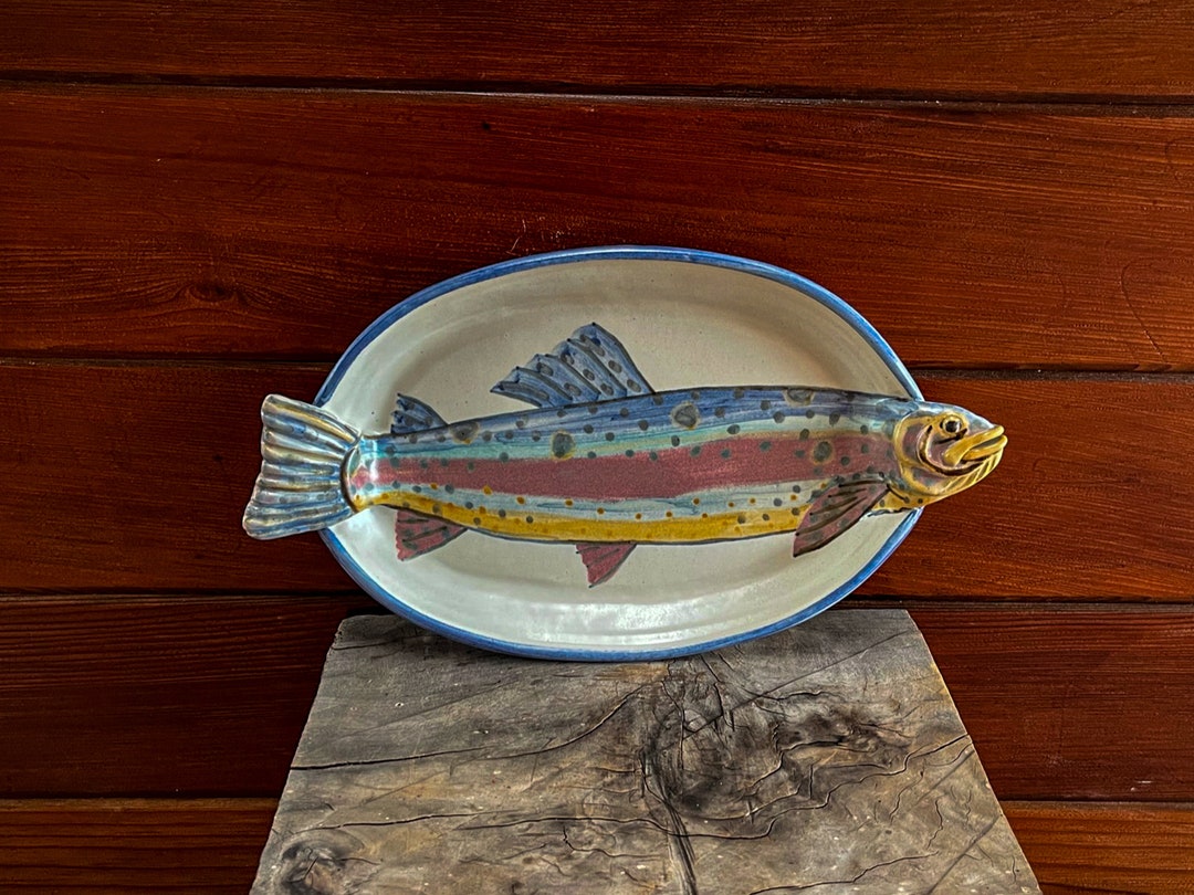 Handmade Oval Fish Platter With Hand-sculpted Fish Head and Tail - 15"l ...