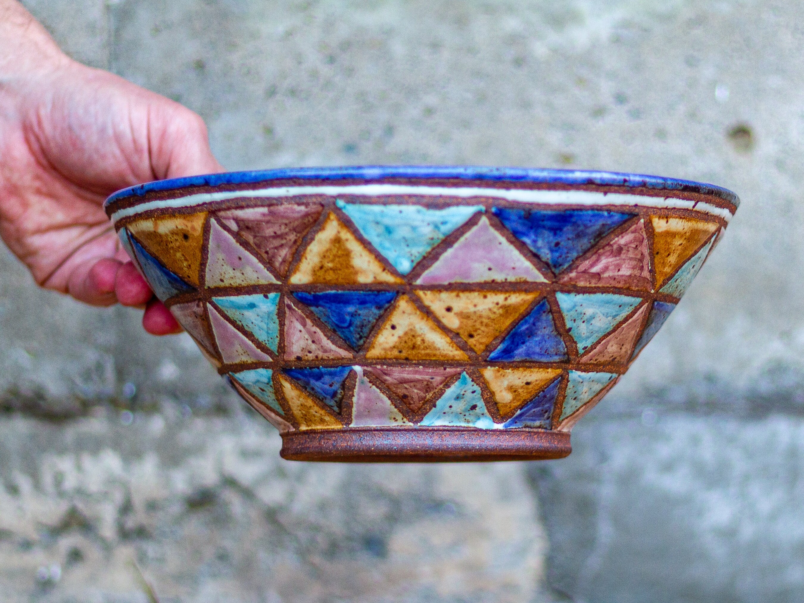 Handmade Ceramic Bowl With Geometric Pattern 9in Diameter Soup Bowl ...