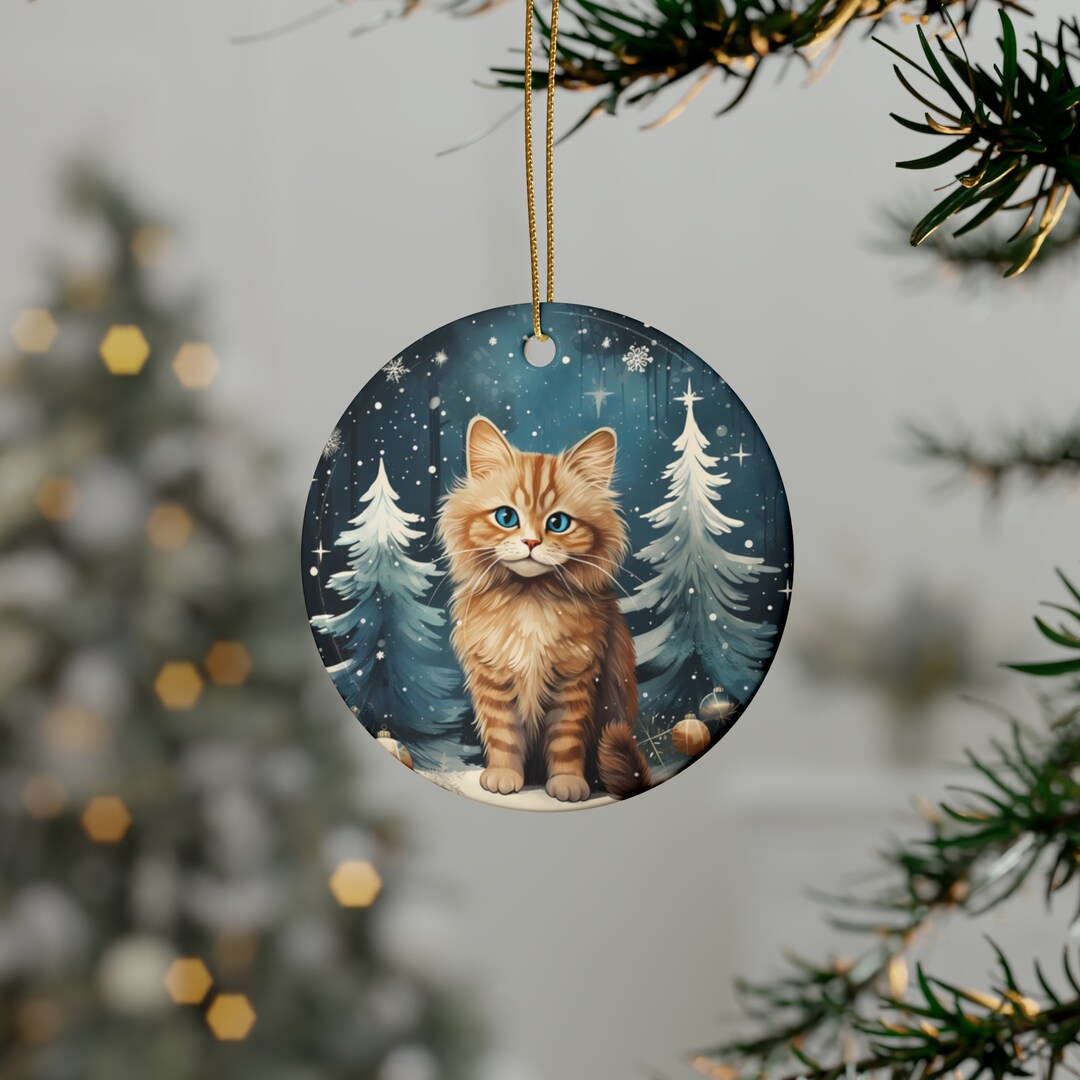 Christmas Cat Ornament, Personalized Tabby Cat Christmas Ornament ...