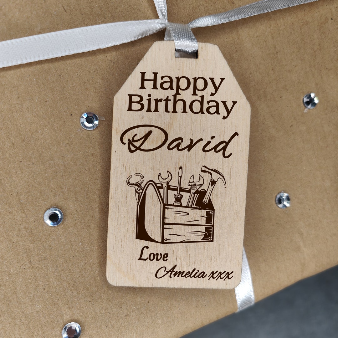Personalised Wooden Birthday Gift Tag: Engraved Label - Etsy