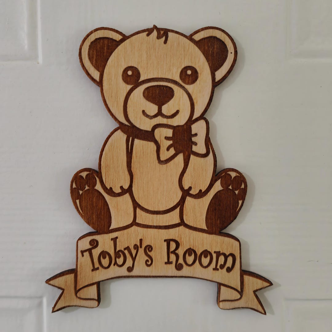 Personalised Teddy Bear Door Sign: Engraved Wooden Nursery Decor - Etsy