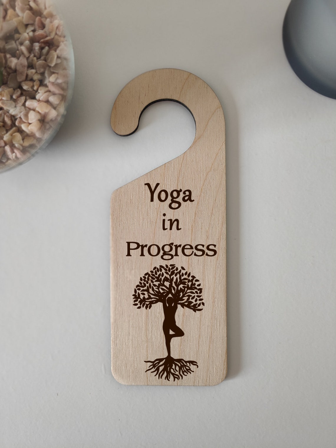 Yoga in Progress Door Hanger: Engraved Wood Meditation Sign - Etsy