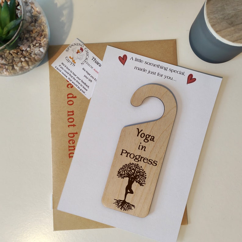 Yoga in Progress Door Hanger: Engraved Wood Meditation Sign - Etsy