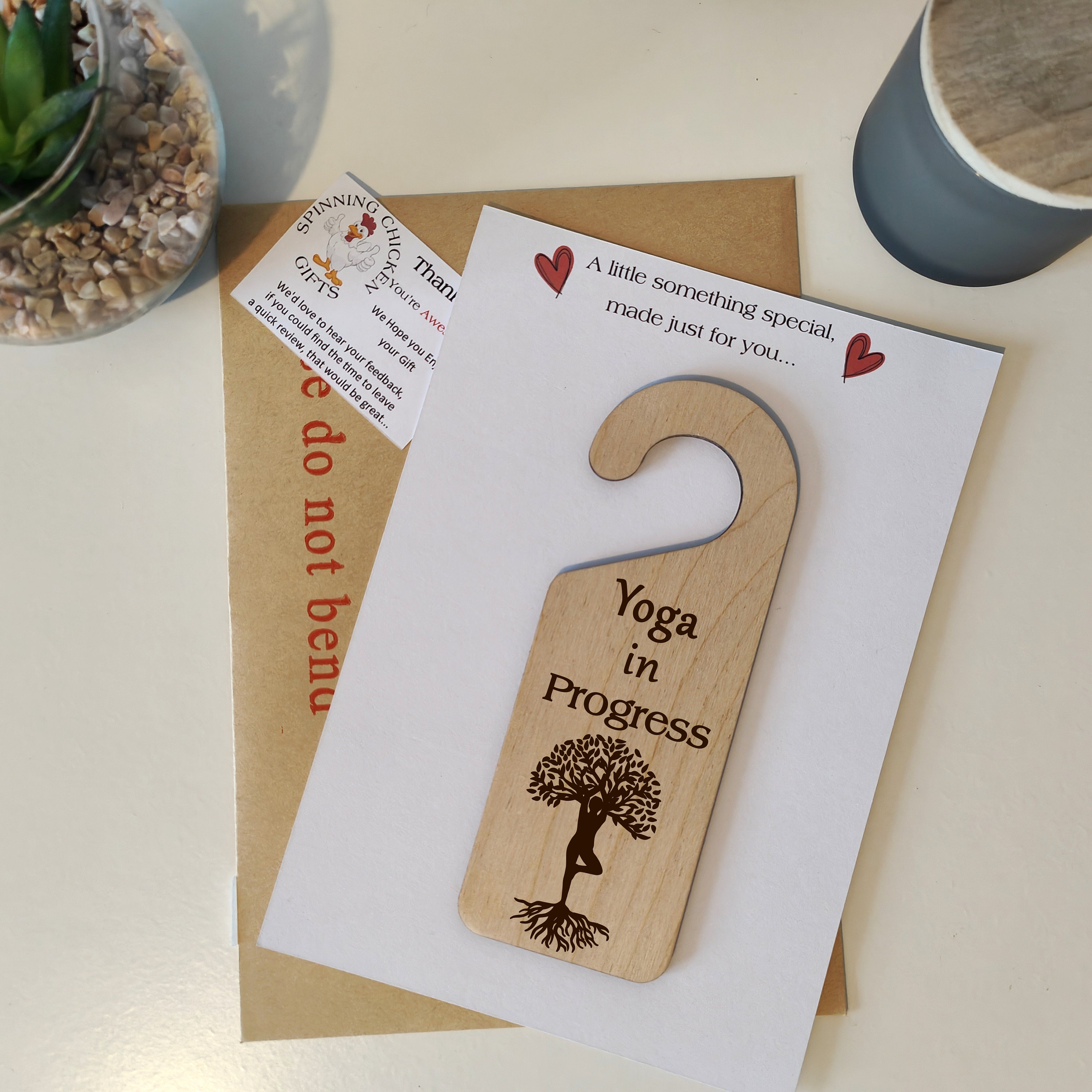 Yoga in Progress Door Hanger: Engraved Wood Meditation Sign - Etsy