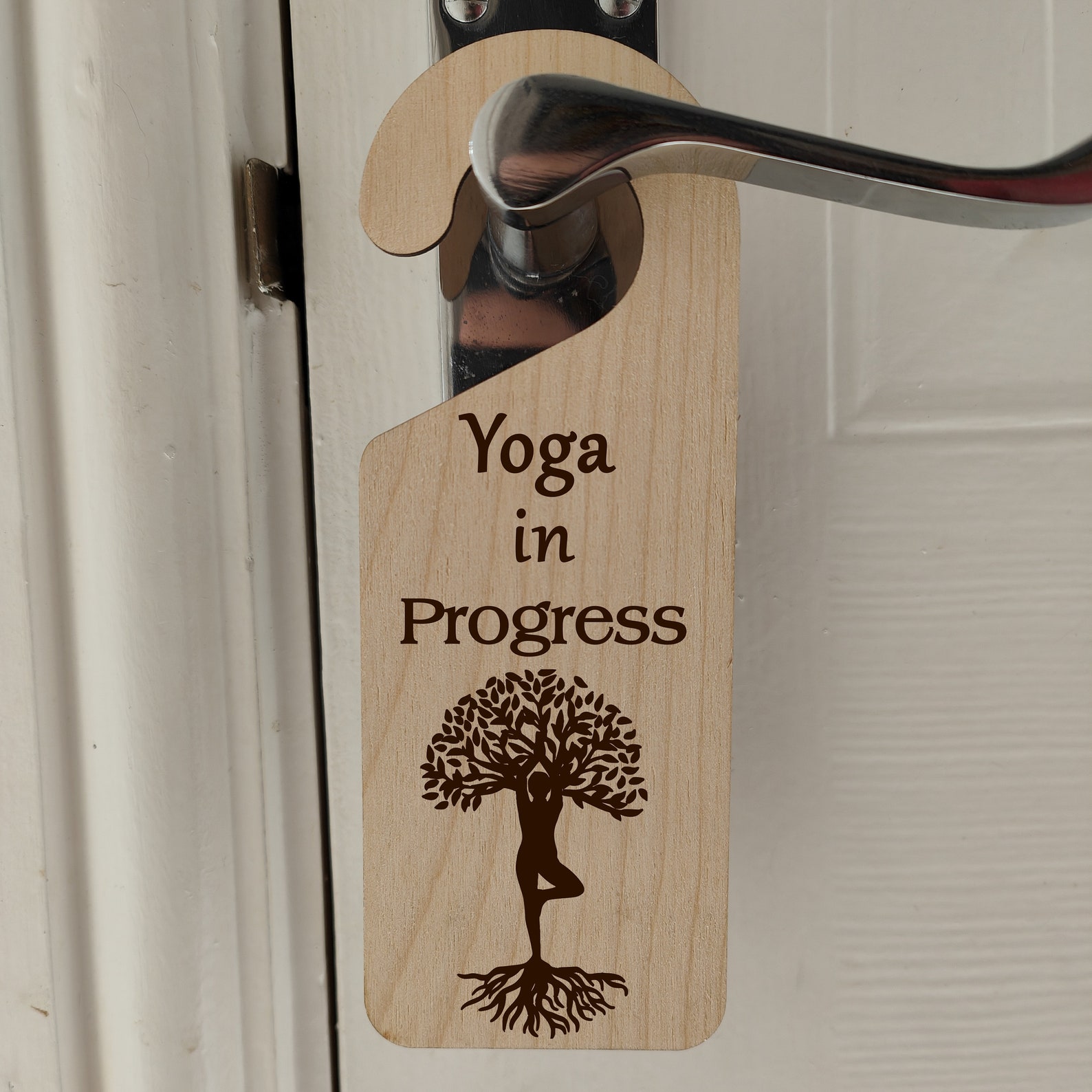 Yoga in Progress Door Hanger: Engraved Wood Meditation Sign - Etsy