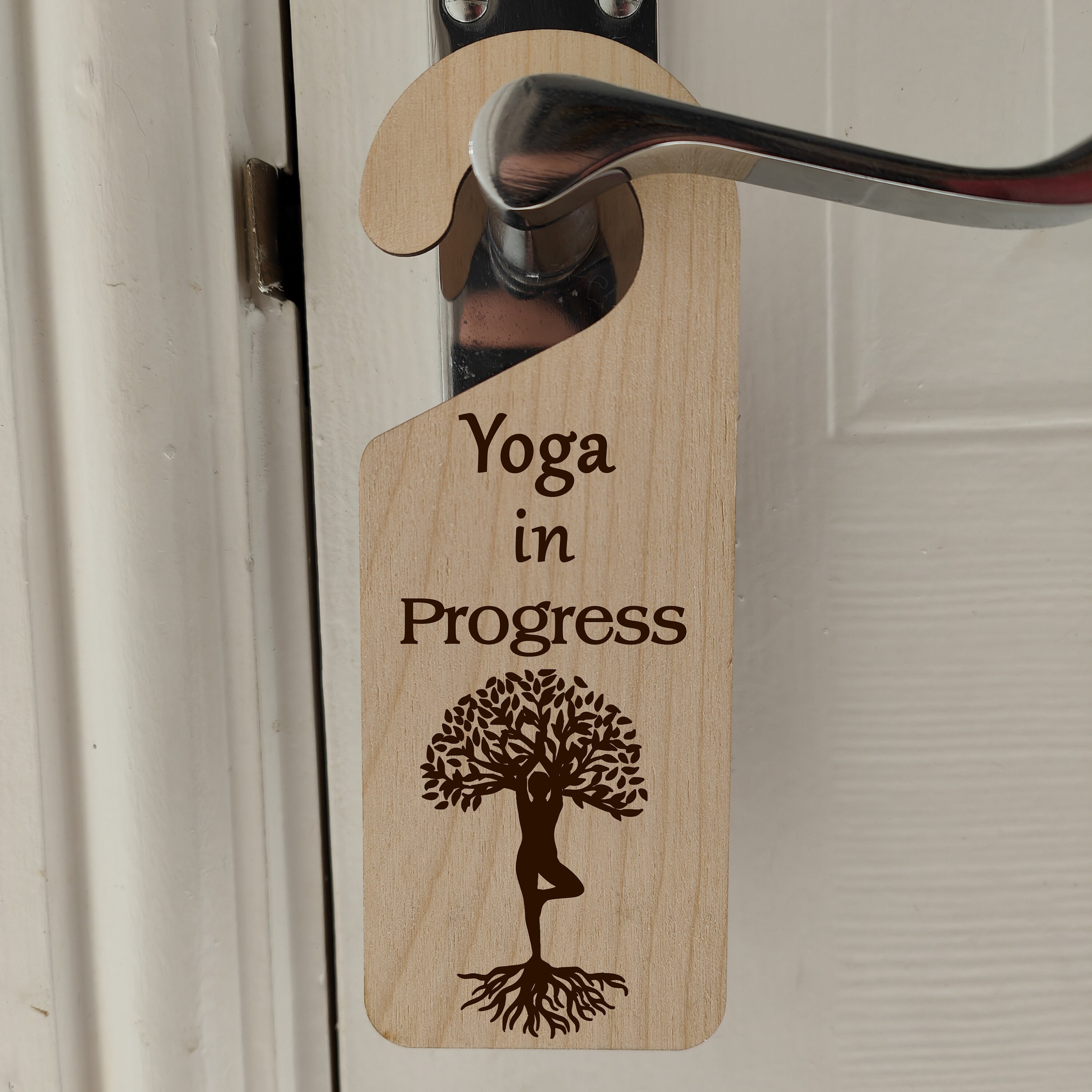 Yoga in Progress Door Hanger: Engraved Wood Meditation Sign - Etsy
