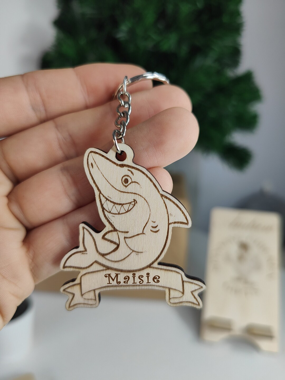 Personalised Wooden Shark Keyring: Engraved School Bag Tag - Etsy